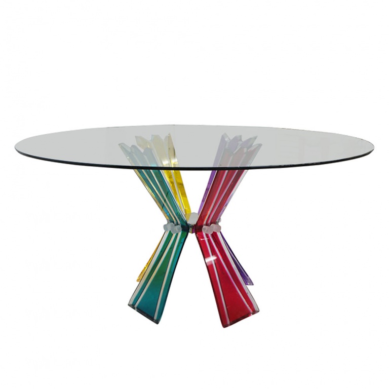 Colored Glass Dining Table Round - Ruth Fischl Event Rental